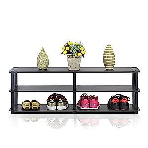 Furinno 14038EX/BK TST No Tools 3-Tier Wide Shoe Storage Rack, Espresso/Black