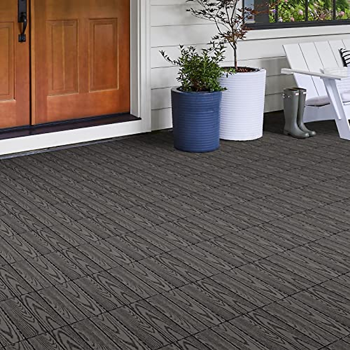 VANCASTLE 9PCS Wood Plastic Composite Interlocking Deck Tiles 11.8"x11.8", Patio Flooring Outdoor Waterproof All Weather Use, Wood Flooring for Patio Garden Poolside Front/Back Yard, Dark Grey