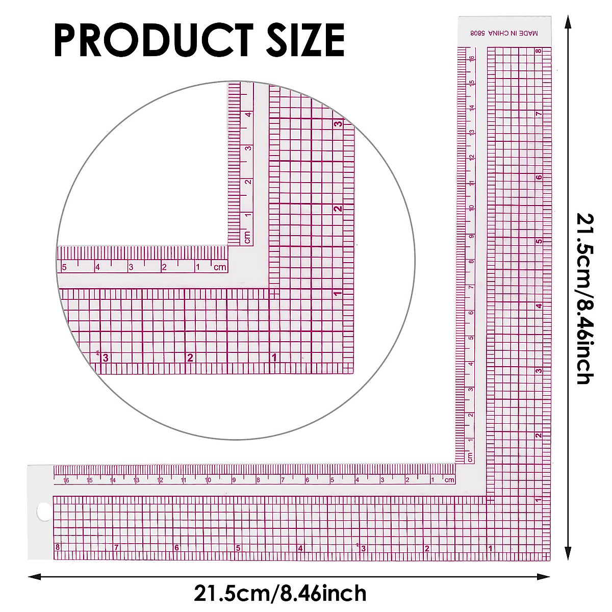 Lusofie Sewing Ruler, 2 Pcs Plastic L Square Ruler, Framing Ruler, Clear Sewing Ruler for Tailor Craft Tool, Drawing Measuring Supplies (8.46x8.46 inch, 21.5 cm length)