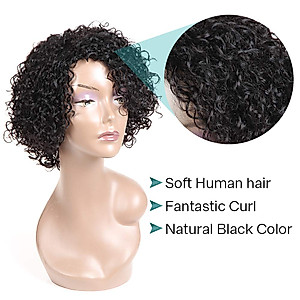 Brazilian Kinky Curly 10 Inch Human Hair Wigs for Black Women - Wear and Go Glueless Short Wig with Natural Color - 100% Human Hair