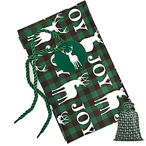 Loveinside Jumbo Large Plastic Gift Bag, Christmas Design Plastic Bag with Tag and Tie for Holiday - 56" x 36", 1 Pcs - Green Reindeer