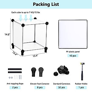 ANWBROAD Cube Storage Organizer 12-Cube DIY Modular Closet Organizer Plastic Bookshelf Bookcase Storage Shelves Units Rubber Hammer for Bedroom Office Living Room ULCS012T