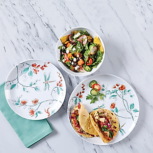 Martha Stewart Dragonfly Decorated Melamine Dinnerware Set - White, Service for 4 (12pcs)