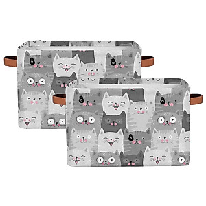 TropicalLife Foldable Storage Baskets, Cats Cube Organizer Bins with Dual Handles Nursery Closet Shelf Storage Box for Clothing, Books, Cosmetic, Toys, 15"x11"x9.5", Set of 2