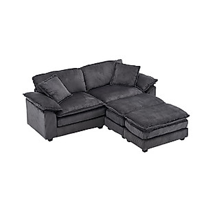 Free Combination Convertible Modular Sectional Sofa Cloud Couch, Comfy Corduroy Double-Upholstered Sleeper Sofa,84.6" Wide Loveseat Couches with Moveable Ottomans and Detachable Pillow-top Armrest