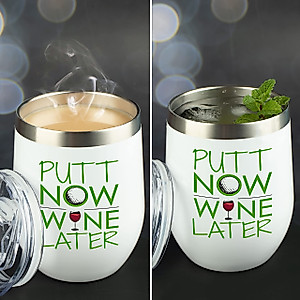 JENVIO Golf Gifts for Women | White Stainless Steel Wine Tumbler Sliding Lid and Straw | Funny Female Themed Stuff for Golfers Christmas Gift (12 Ounce)