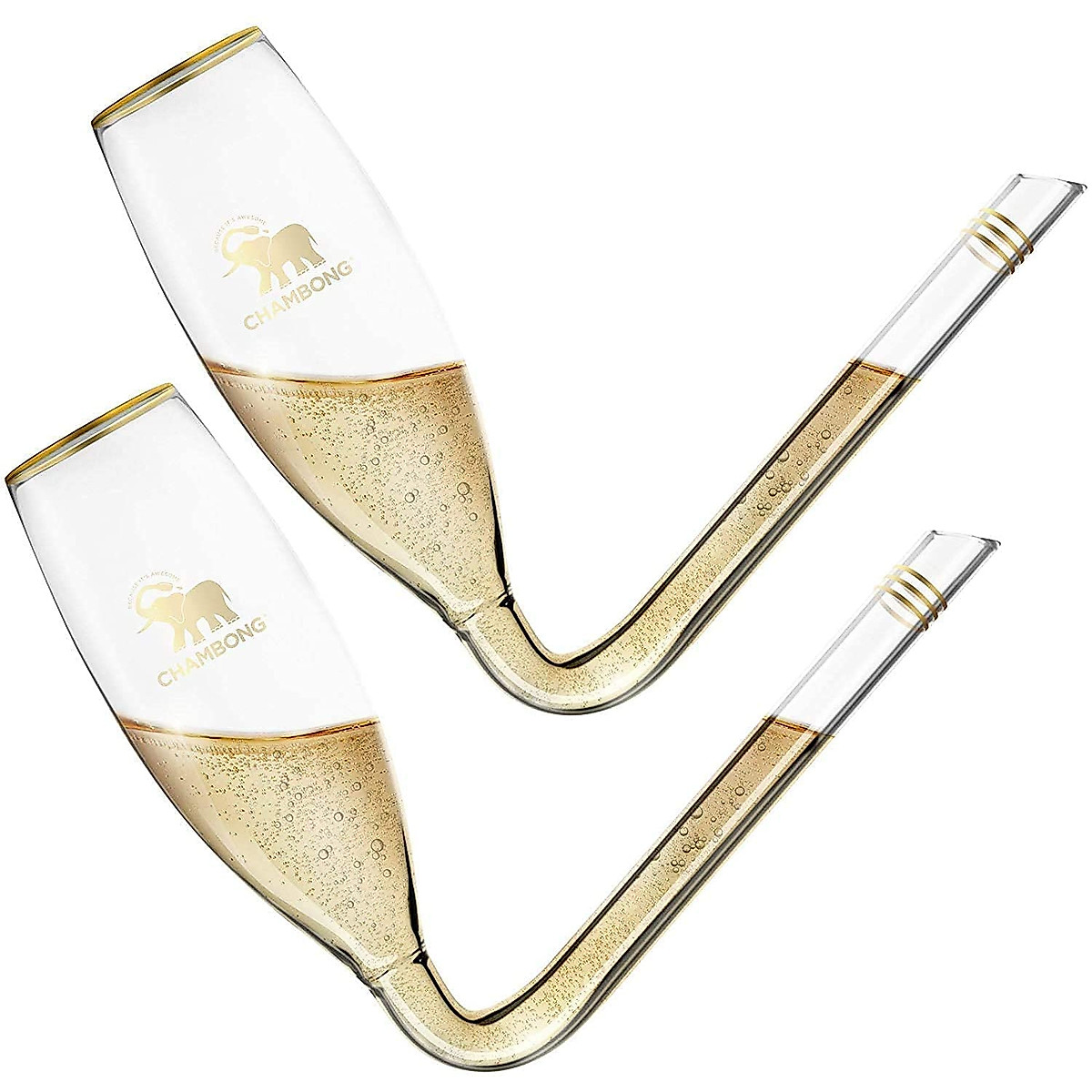 Chambong - Champagne Flute Party Set - 2 Glass Champagne Shooters (6 oz) & 1 Dark Wood Flute Holder (Holds 2) - Perfect for Bachelorette Party Favors, Engagement Gifts & White Elephant Gifts