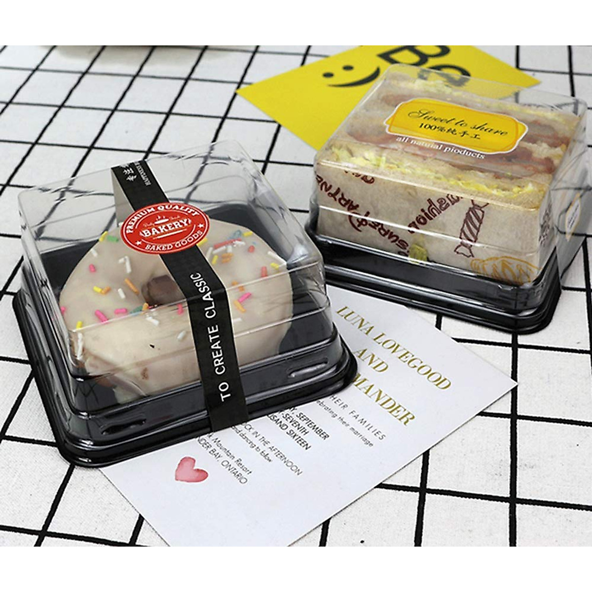 Cake Box - 50 sets 4 Inch X 2-1/8 Inch Clear Plastic Mini Cake Box - Feast Cupcake Box - Muffin Box Biscuit Box Flat Top Box Bakery Cake Shop Sale Use