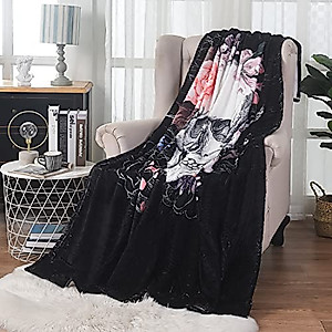 Mimihome Skull Throw Blanket, Sugar Skulls Flowers Warm Fleece Blanket for Sofa Couch Bed Chair, 80 L x 58 W Inches