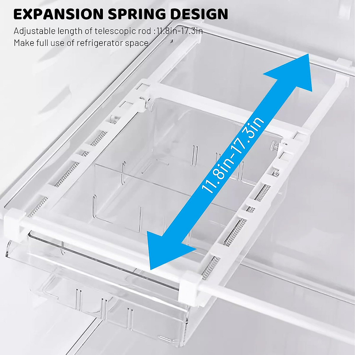 CESHRR Fridge Organizer Drawer, Refrigerator Drawer Organizer, Pull Out with Handle,Pull Out Shelf Storage Transparent Organizer for Egg,Fruit,Vegetable,Seafood,Beef-4 compartments