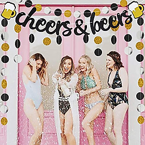 Cheers & Beers Banner Black Glittery Circle Dots Garland(57 pcs circle dots),Birthday Wedding Anniversarty Graduation Bachelorette Bridal Shower Engagement Retirement Baby Shower Hawaii Party Supplies