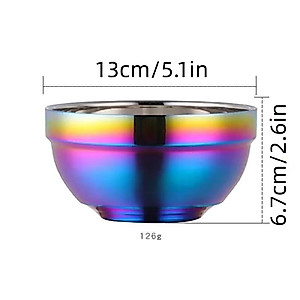 Ceiteo Rainbow Bowl Set of 6, 304 Stainless Steel Dinnerware Metal Double-walled Insulated Cereal Bowls for Eating Kitchen, Dishwasher Safe and Unbreakable