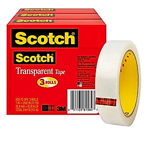 Scotch Transparent Tape, 3 Boxes, 1 in x 2592 in (600-72-3PK)