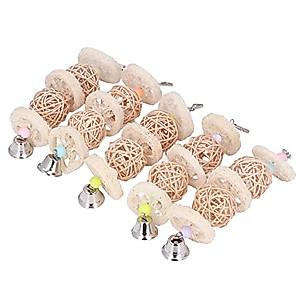Tnfeeon Bird Chewing Toy, Rattan Ball Toy Bird Cage Bite Sepak Takraw Toy with Bells for Small Birds