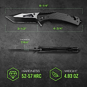 Mossy Oak Folding Pocket Knife with Aluminium Alloy & G10 Handle, 4.75" Tactical Knife with Tungsten Steel Glass Breaker, Seatbelt Cutter, Belt Clip, Survival Knife for Emergency, Outdoor, Camping