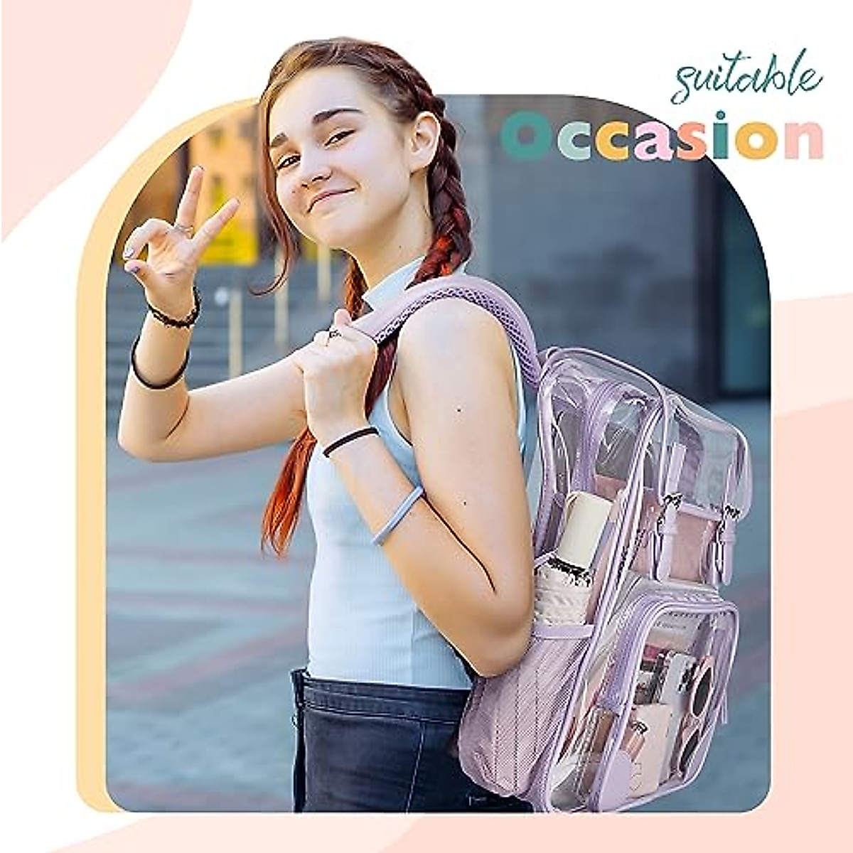 mommore Clear Backpack Heavy Duty Thick PVC Transparent Backpack with Leather Trim Large Capacity See Through Backpack for Work, Stadium