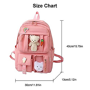 CENLAFA Kawaii 5PCS Backpack Set for Girls with Cute Bear Accessories, Teens Laptop Backpack for Back to School Supplies Bookbag(Pink/Red)