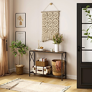 Tajsoon Console Table, 2-Tier Industrial entryway Table, 41.8”L Narrow Sofa Table with Shelves, Entrance Table for Entryway, Hallway, Living Room, Foyer, Corridor, Office, Rustic Brown