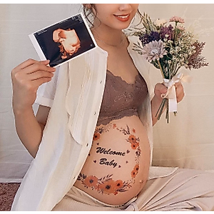 tuzuru Pregnancy Belly Stickers Tattoo Stickers body paint sticker Cute Pregnancy Baby Bump Belly Stickers for Baby Shower Maternity Gifts (ZB)