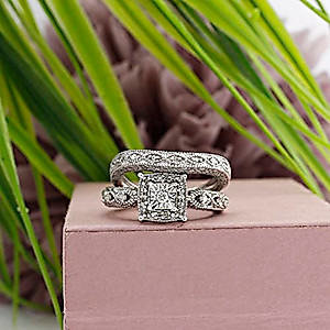 1/5 Carat Round Cut White Natural Diamond Cascading Engagement Bridal Ring Set Jewelry For Women In 14k Gold Over Sterling Silver (0.20 Cttw, Color- I-J, Clarity- I2-I3), Metal, Diamond