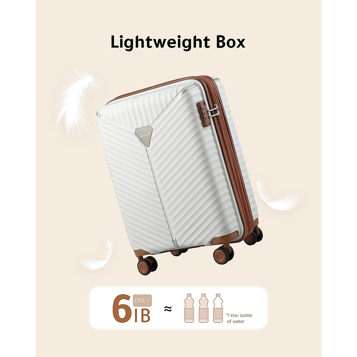 LUGGEX Carry On Luggage with Spinner Wheels, PP Lightweight Suitcase with TSA Lock, Expandable Luggage for Travel without USB (Rose Gold, 20 Inch, 42L)