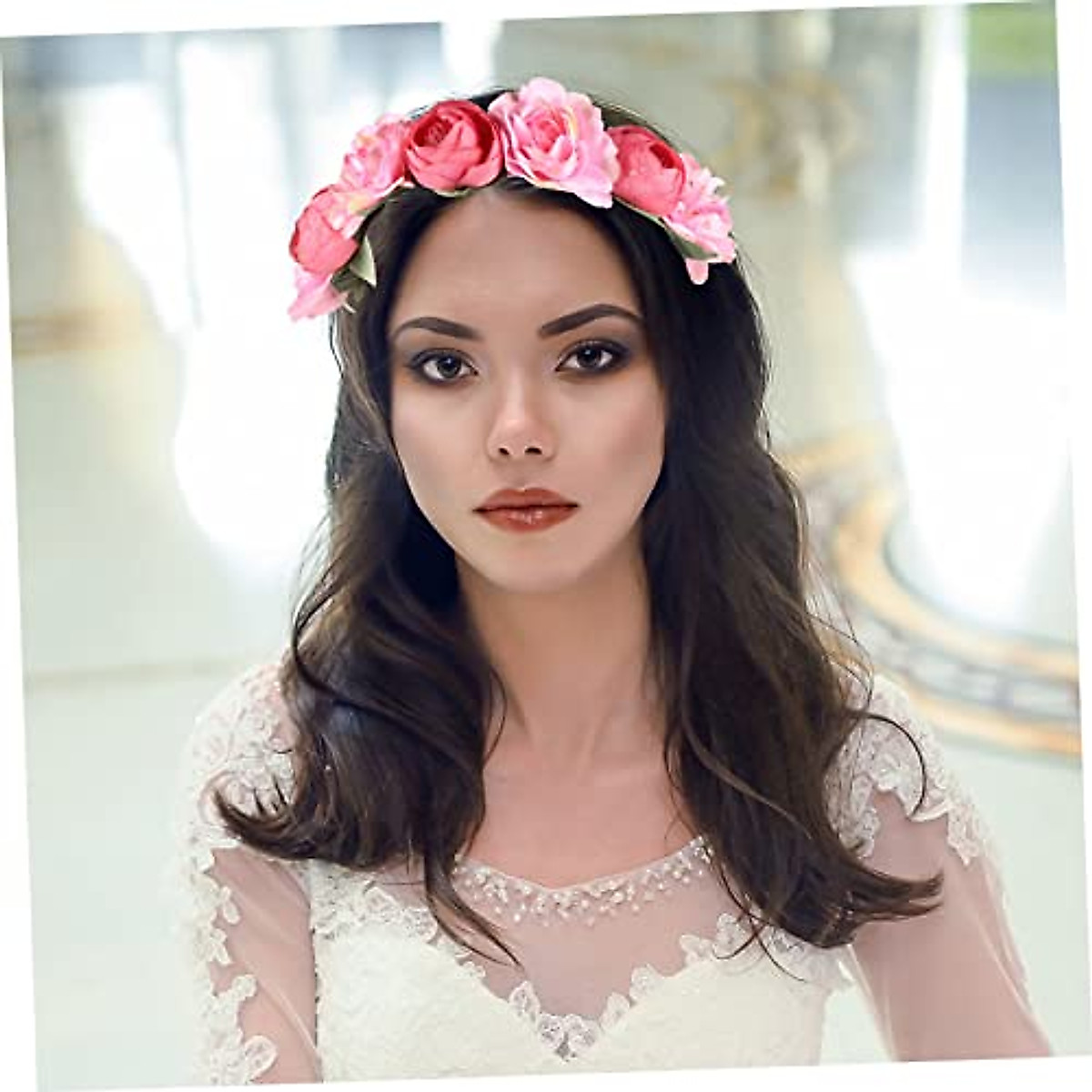 ifundom flower crown and wrist band adjustable flower crown Hair Wreath flower Headband Garland Wristband corsage wristlet floral crown Korean bride headband Miss fabric hawaii 1 Set