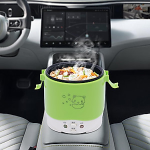 Headery Rice Cooker Small 12V, Mini Rice Cooker Steamer 1 Cup, Portable Easy Operation Well Insulated 1-2h Non-stick Rice Maker Food Steamer with Handle and Spoon for Car Home (Green)