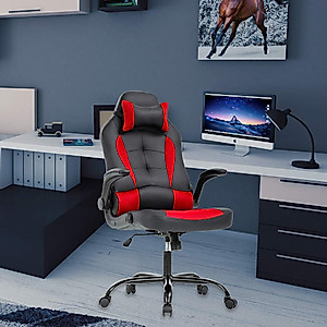 Meet perfect Gaming Chair Ergonomic Office Chair Desk Chair Leather Computer Chair Lumbar Support and Head Pillow Modern Executive Chair Adjustable Rolling Swivel Task Chair Home Office Chair, Red