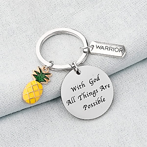 BEKECH IVF Support Gift IVF Infertility Pineapple Lucky Charm Keychain With God All Things Are Possible IVF IUI Gift for Infertility Warrior Infertility Mom (silver)