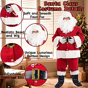 Soulty Men's Santa Claus Costume 11pcs Deluxe Red Velvet Christmas Santa Suit for Men Adult Xmas Clause Outfit for Party XXXL