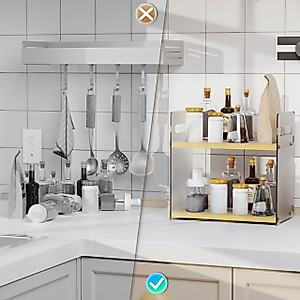 FSyueyun 2 Tier Bathroom Countertop Organizer, Wooden Vanity Shelf for Makeup, Skincare, Perfume, and Kitchen Spice Rack Tray (Beige)