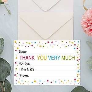 KORTTITALO Kids Fill in the Blank Thank You Postcards - Fun Thank You Notes For Boys or Girls - Colorful Thanks Cards With Envelopes -25 Card Set.