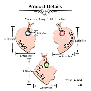 Jovivi Best Friends Forever Necklaces for 3 Alloy Heart Puzzle Pieces BBF Friendship Pendant Necklace Best Friends Jewelry