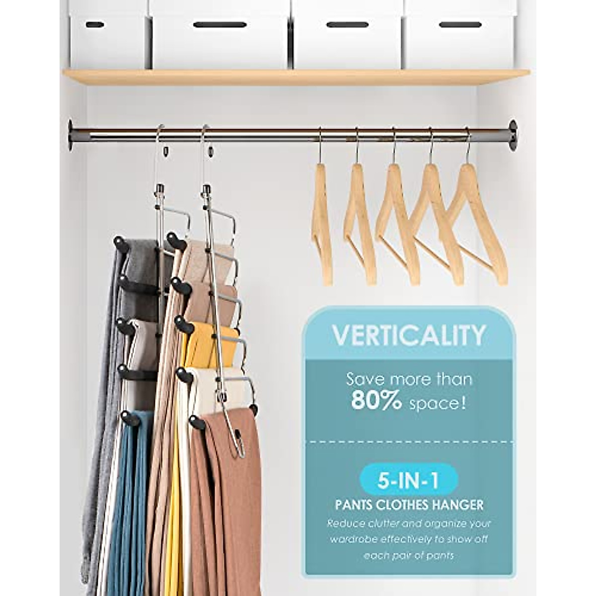 CINKSY Pants Clothes Hangers Space Saving - Upgrade Non Slip Jeans Hanger Rack with Foam Padded Swing Arm Leggings Hanger Multiple Layers Closet Organizer and Storage for Trousers, Scarf, Tie - 2 Pack