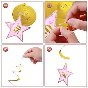 Rose Gold 50th Birthday Party Decorations , Rose gold Glittery Happy 50th Birthday Banner,Poms,Sparkling Hanging Swirls Kit for 50th Birthday Party Supplies