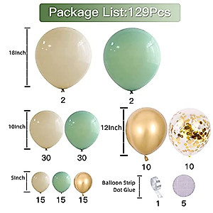 Sage Green Gold Balloons Garland Kit,130 pcs Olive Green Gold Confetti Blush Balloons Arch for Birthday Baby Shower Bridal Shower Engagement Wild One Party Decor