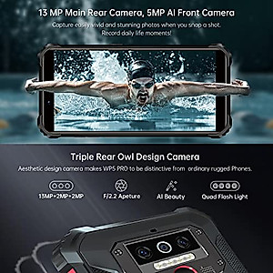 OUKITEL Rugged Cell Phone WP5 Pro, Unlocked Smartphone 4GB+64GB 5.5''HD+ Screen, 8000mAh Battery IP68 Waterproof Rugged Smartphone, 4G LTE Dual-SIM Android 10 System, 13MP Triple Camera Face ID
