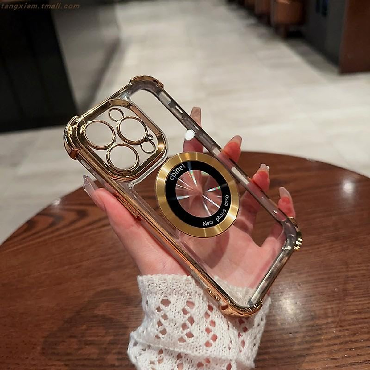 LOOBIVAL Magnetic for iPhone 13 Pro Max Case Compatible with MagSafe, [Military Grade Protection] Logo View Slim Transparent Clear Electroplate Bumper Cover Case for iPhone 13 Pro Max 6.7” (gold)