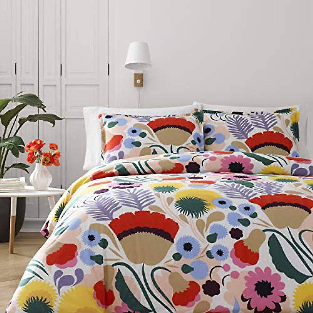 Marimekko - Queen Duvet Cover Set, Cotton Percale Bedding with Matching Shams, All Season Home Decor (Ojakellukka Multicolor, Queen)