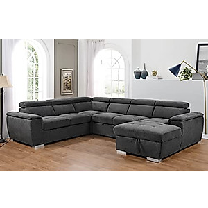 FANYE Oversized U-Shaped Sleeper Sectional Sofabed Sofa W/Pull Out Couch Bed & Wide Storage Chaise,7 Seaters Convertible Sofa&Couch with Adjustable Headrests for Home Apartment Living Room