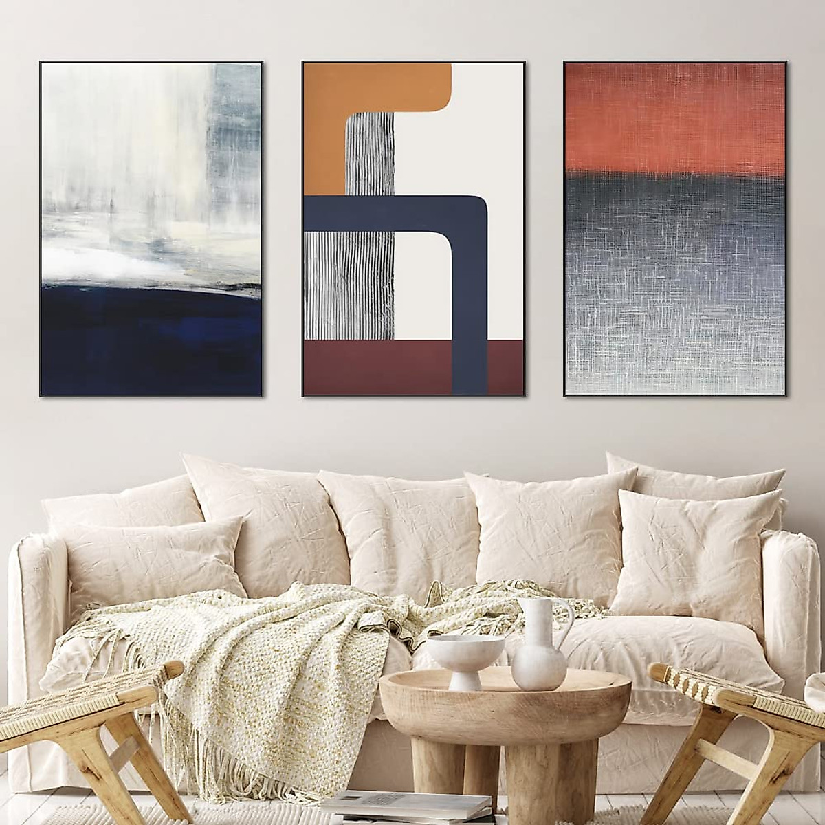 Wall Art, Boho Oil Painting Photo Modern Posters Prints Ready to Decorate Hanging Living Room Bedroom Bathroom Office Home Wall Decor (Abstract oil painting, 16" X 24" X 3 pieces)