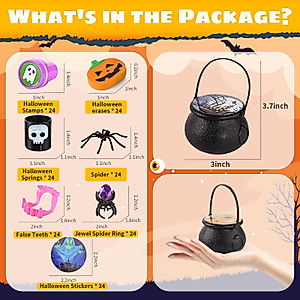 Halloween Party Favor for Kids, 24 Pack Prefilled Small Plastic Witch Cauldron Halloween Miniatures Novelty Toy in Bulk, Halloween Trick or Treat Toys Prizes Rewards Gifts Miniatures for Kids