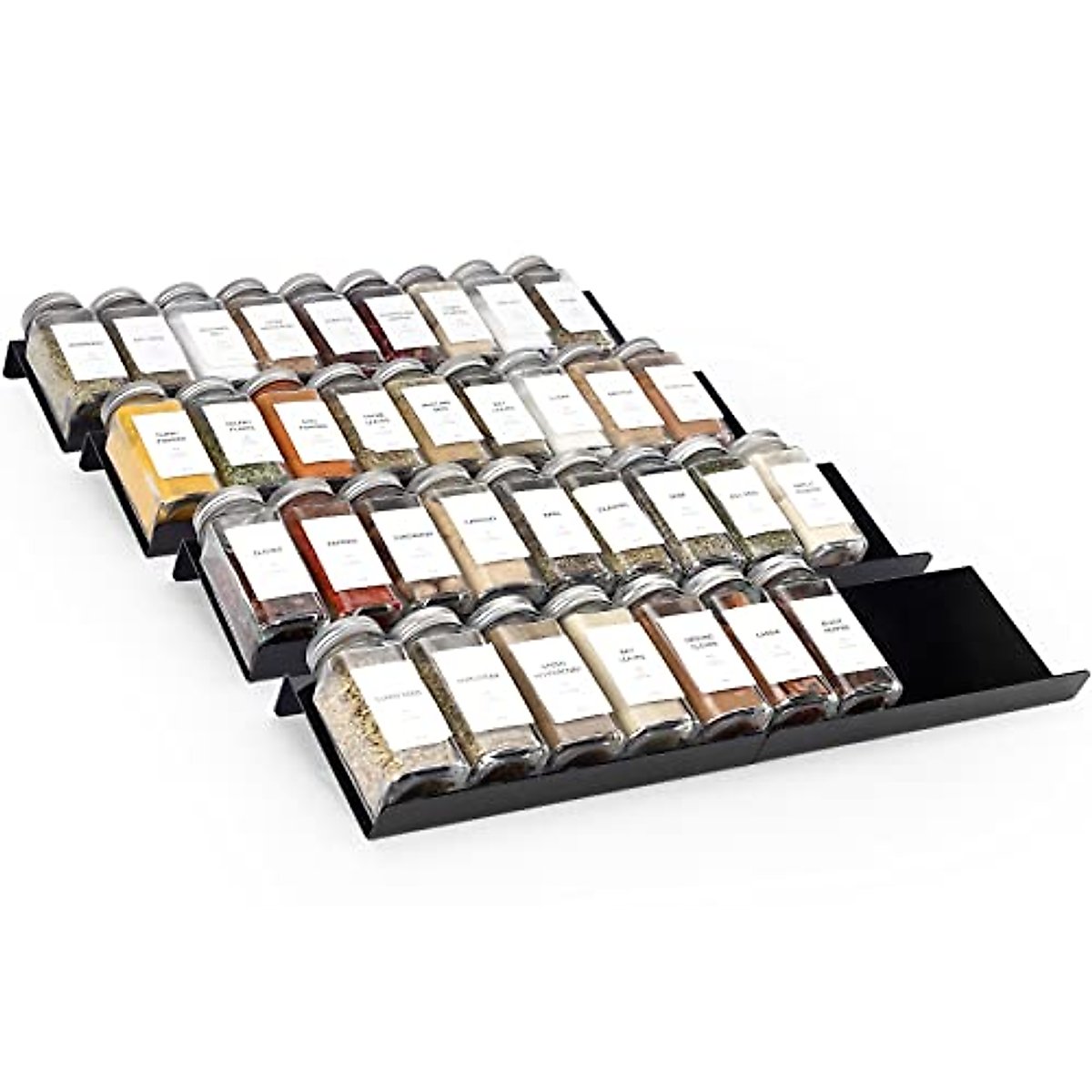 Spice Drawer Organizer, Black Acrylic 4 Tier 2 Set Expandable From 9" to 18" Seasoning Jars Drawers Insert, Kitchen Spice Rack Tray for Drawer/Countertop(Jars not included)
