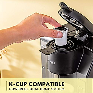 BELLA Single Serve Coffee Maker, Dual Brew K-Cup Pod or Ground Coffee Brewer, Adjustable Drip Tray for Personal Travel Mugs, Large Removable Water Tank, Black