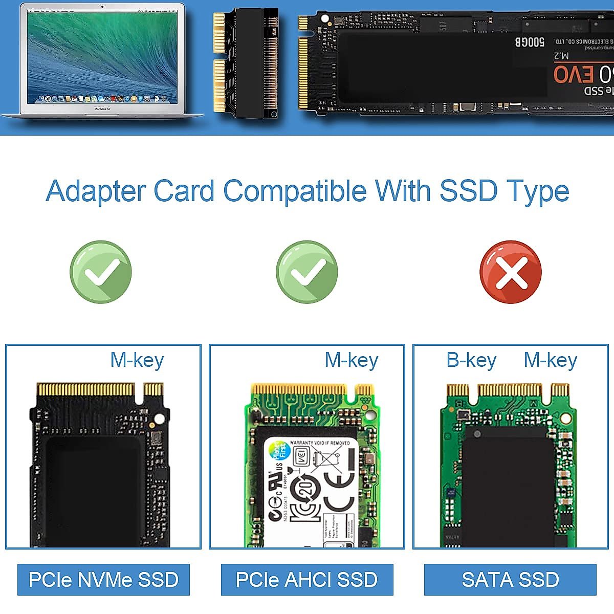 DKARDU NGFF M.2 nVME SSD Adapter Card for MacBook, Upgrade for MacBook 2013-2017 Convert, M.2 PCI-e NVME SSD Replace for MacBook SSD MZ-JPU128T/SD6PQ4M-128G, 2 PCS