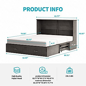 CECER Murphy Bed Cabinet with Memory Foam Mattress, Cube Cabinet Bed Chest with Build-in USB Charging Station and Storage Drawer for Living Room/Apartment/Easy Assembly - Gray