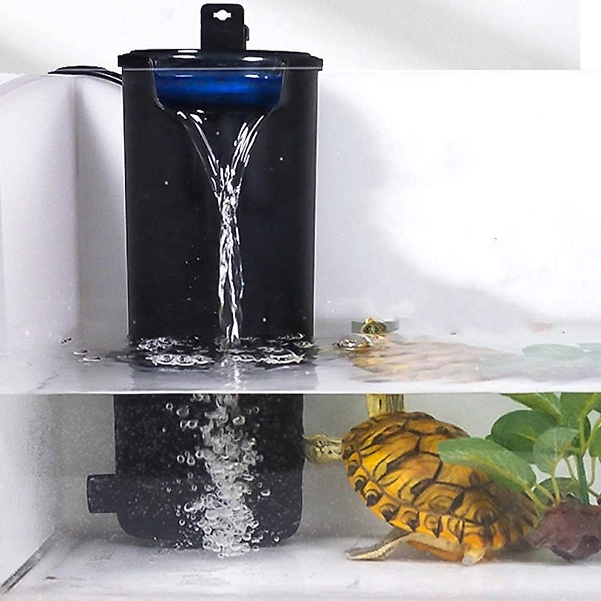 TechnologyMatter Turtle Filter Submersible Low Water Level Waterfall Filter Turtle Tank Aquarium Filter (Black Filter)