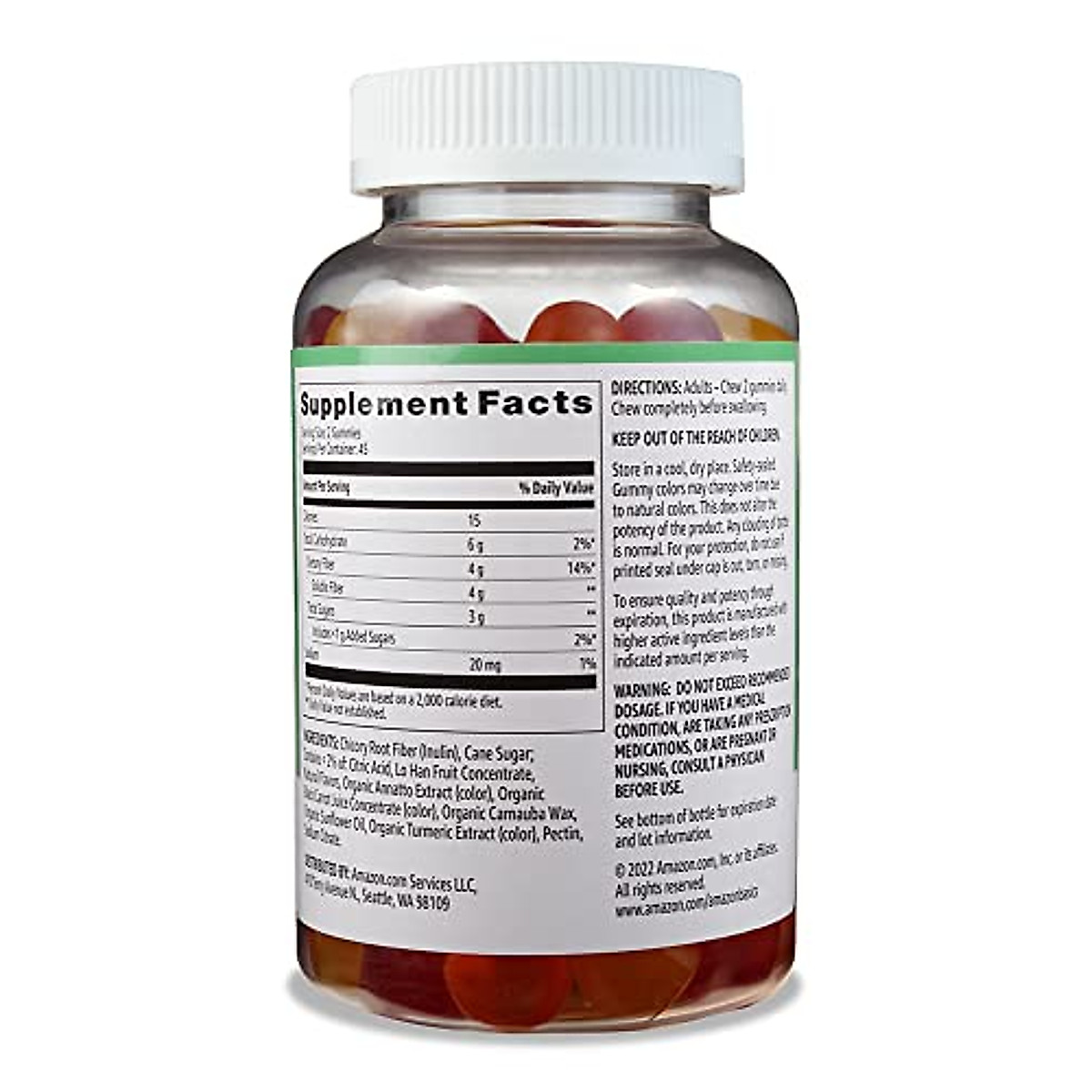 Amazon Basics (previously Solimo) Fiber 4g Gummies, Digestive Health, Supports Regularity, Orange, Lemon & Strawberry Flavors, 90 Count