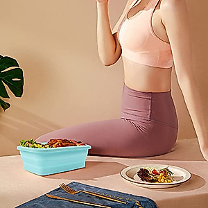 KUFUNG Collapsible Silicone Food Storage Container Stackable - Space Saving | Microwaveable | Freezer, Dishwasher Safe| BPA Free|Collapsible Leftover or Meal Prep Lunch Box Containers (Blue, 1200ml)