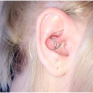 Briana Williams 16G Rook Earrings Stainless Steel Curved Barbell Eyebrow Rings Heart Moon Clicker Daith Piercing Captive Bead Horseshoe Hoop Earring for Cartilage Tragus Helix Piercing Jewelry